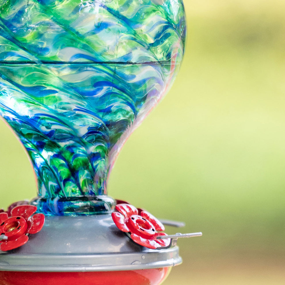 Muse Garden Glass Hot Air Balloon Hummingbird Feeder, Blue Moonstone ...
